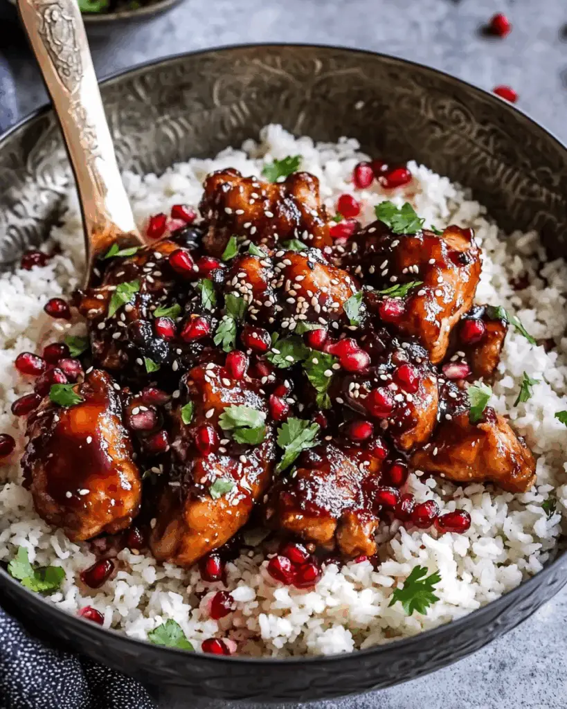 Pomegranate Sesame Chicken with Ginger Rice Pilaf
