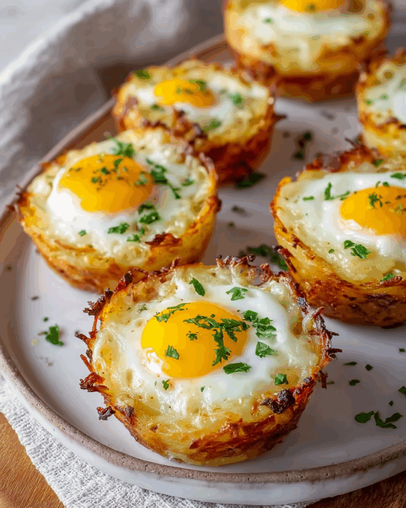 Crispy Hash Brown Egg Cups with Melted Cheese