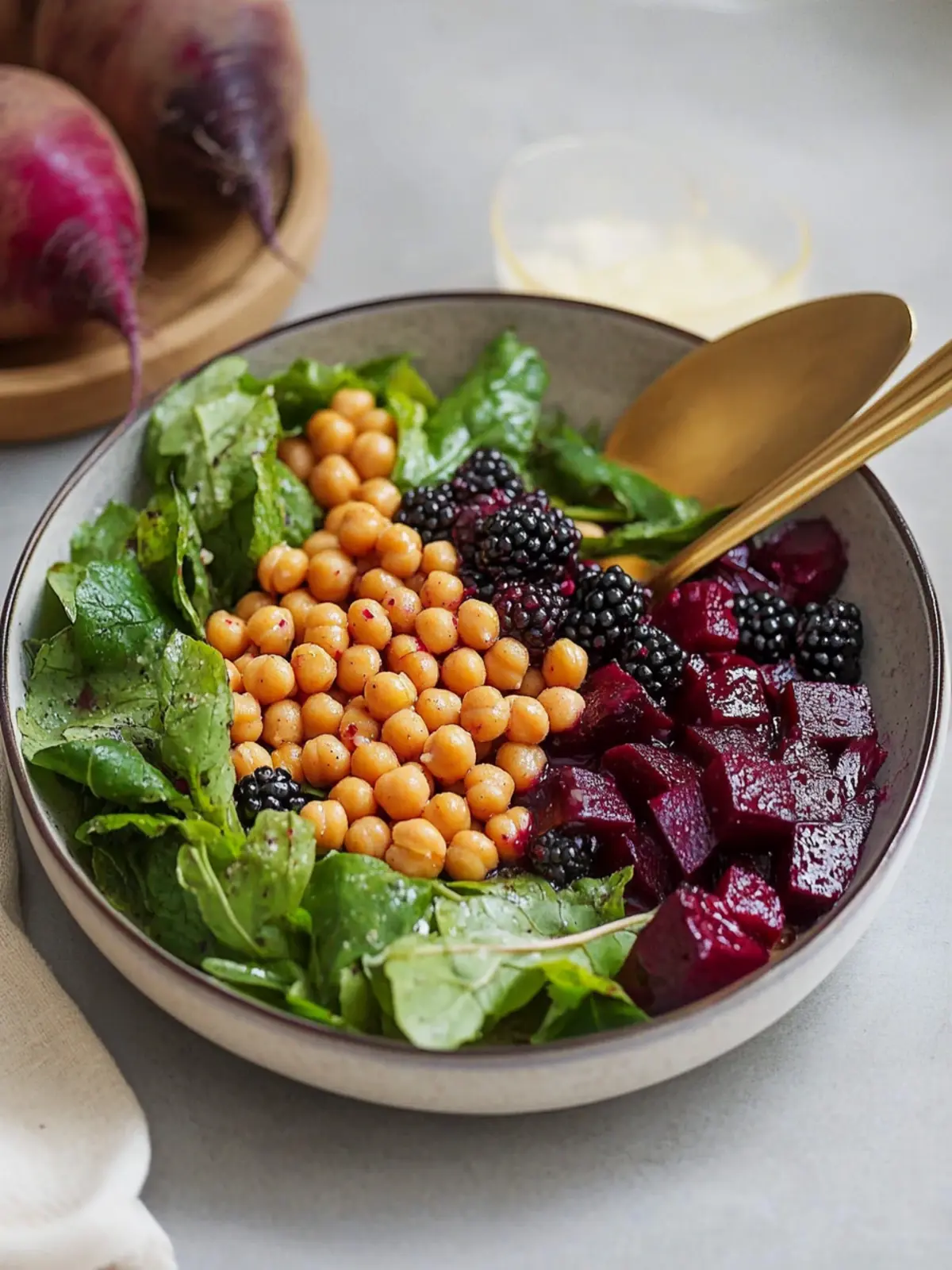 Irresistible Roasted Chickpea Salad with Beets and Blackberry Dressing