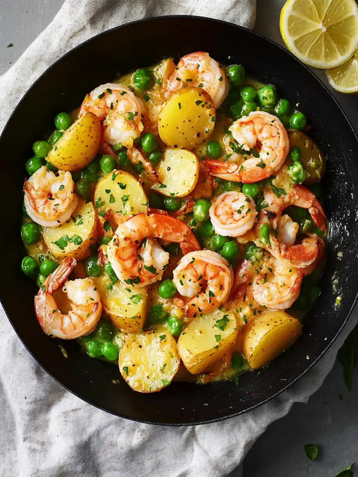 Irresistible Buttery Shrimp with Peas and Potatoes Recipe